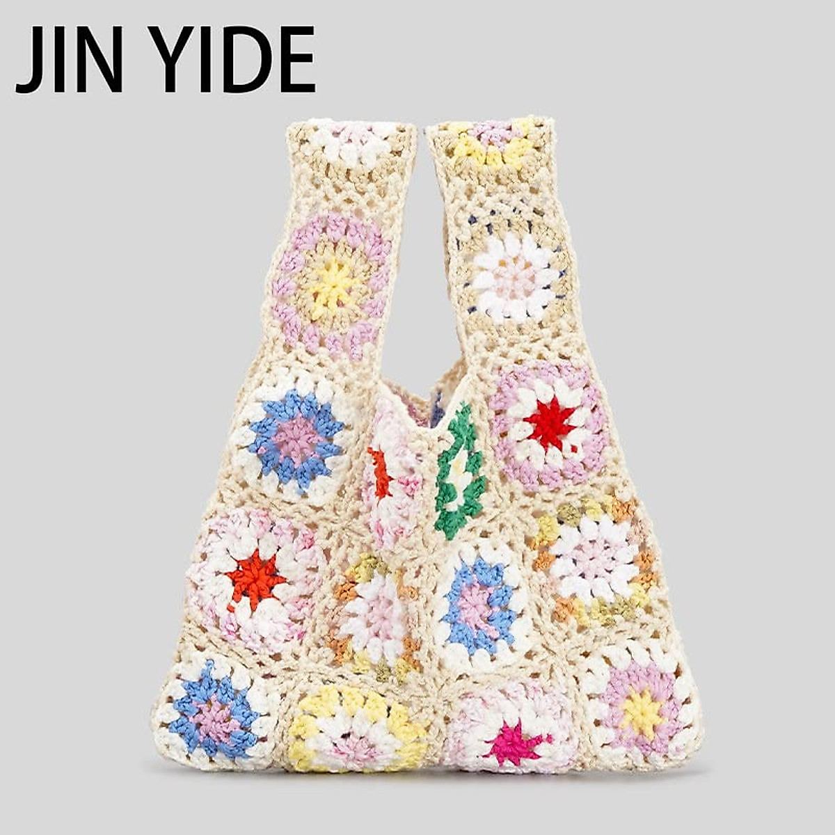 Bohemian Crochet Flower Plaid Women Handbag Handmade Woven Small Tote Casual Summer Beach Bag Braid Bali Purse EN8