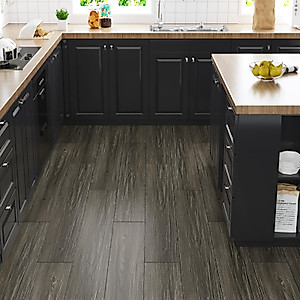 Wallercity Light Black Wood Peel and Stick Floor Tile for Kitchen 36x6 Inches Waterproof Vinyl Flooring for Bathroom Laminate Peel and Stick on Tile for Floor Self Adhesive Removable Sticky Tiles 4PCS