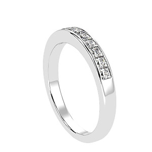 FACETS JEWELS Princess Cut Channel Set Moissanite Wedding Band For Women 0.6 Carat VVS Moissanite Dainty Gold Stackable Ring Yellow, Rose, White Gold - 925 Sterling Silver 5