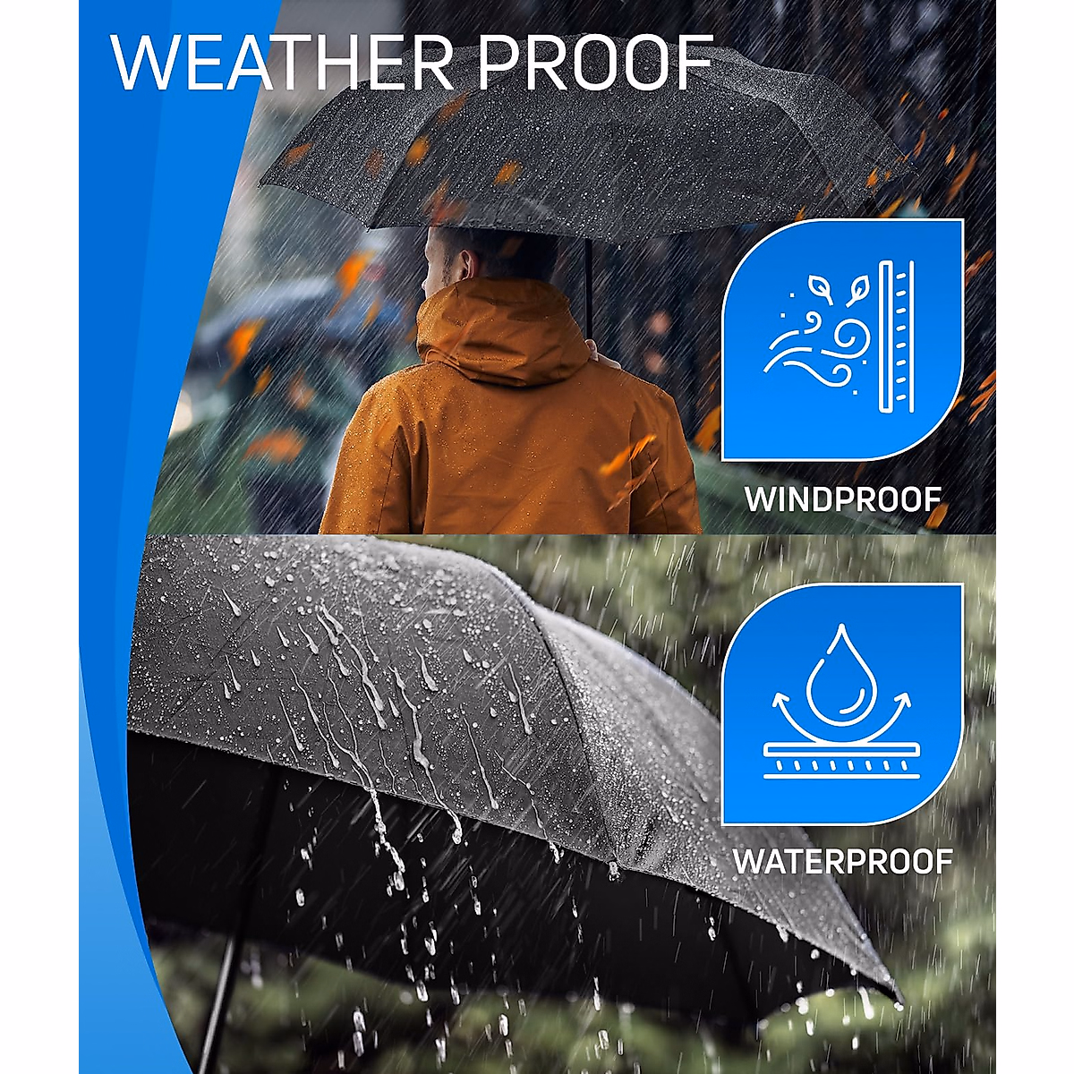 Rain-Mate Compact Travel Stick Umbrella - Pocket Portable Folding Windproof Mini Umbrella - Auto Open and Close Button and 8 Rib Reinforced Canopy