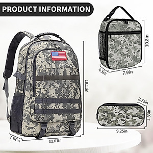 TILYTADLY School Backpack For Boys - Camouflage Boys Backpack For Kids Teens Elementary Middle School - 4pcs Camo Boys Backpack With Lunch Box And Pencil Case，18″ Bookbag With Usb Charging Port