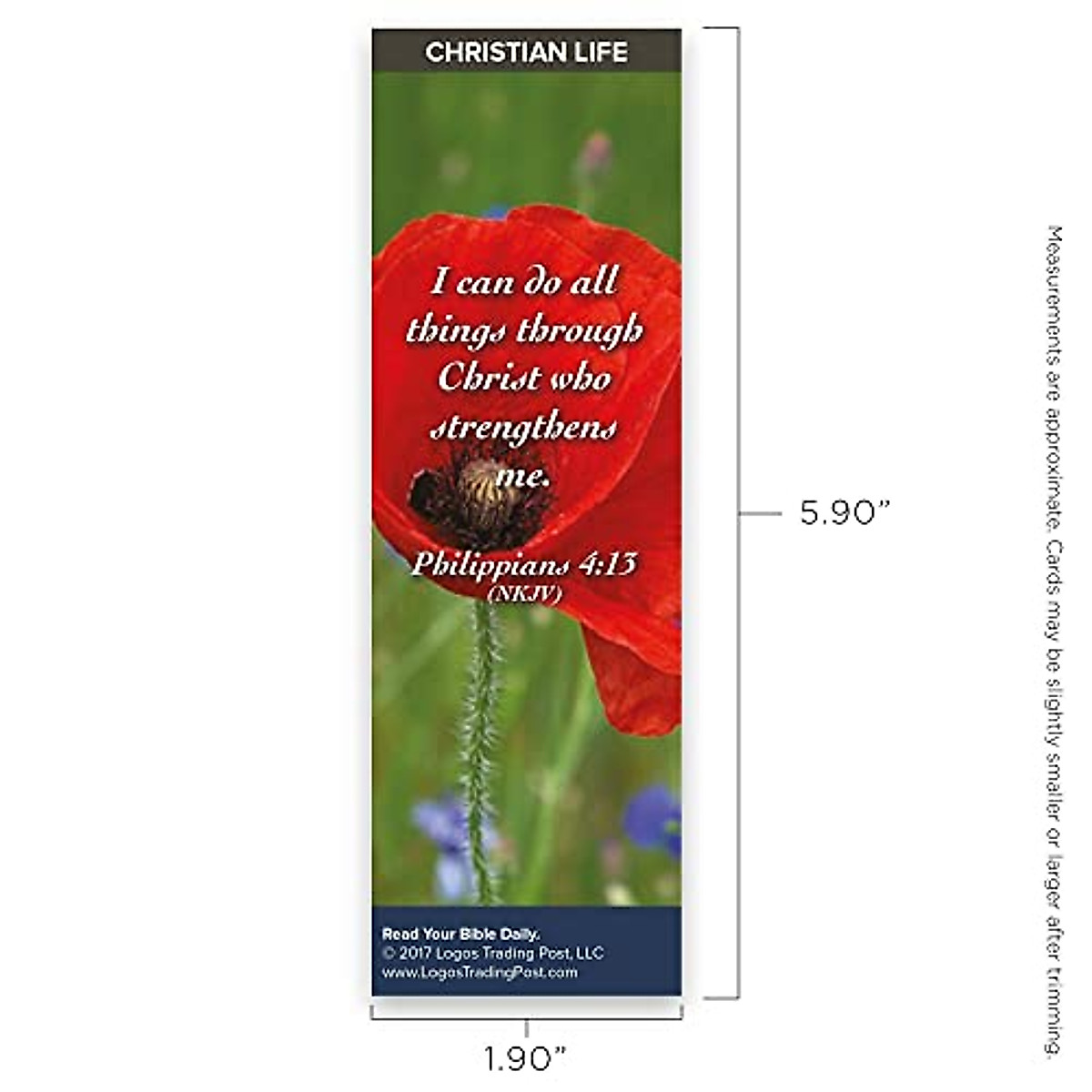 Christian Bookmark with Bible Verse, Pack of 25, Christian Life Themed, I Can Do All Things Through Christ Who Strengthens Me, Philippians 4:13