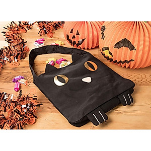 Juvale Black Cotton Cat Trick or Treat Bag with Gold Foil Eyes, Halloween Cat Bag for Candies and Goodies, Reusable Black Cat Bag for Kids, 11.25 x 15.5 in, Canvas Tote Bag for Halloween Parties