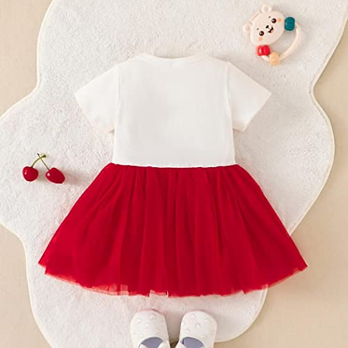 Comeon Baby Girls Toddler Dress Summer Short Sleeve Dresses Casual Cute A Line One Piece Dress Lace Prom Playwear Tutu Dress Red 6-9Months