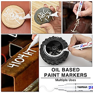 White Paint Pens Permanent Paint Markers - 2 Pack Oil Based Marking Pens, Medium Point, Quick Drying and Waterproof Paint Pens for Rock Painting Car Tyre Metal, Plastic, Canvas, Wood, Glass