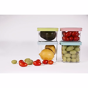 PrepCube Food Storge Continer with Silicon Lid Airtight -4PC Set, BPA-Free, Stackable Freezer Storge, Leftovers Storge, Prep Meal Storge, Kitchen and Pantry Organization Leakproof
