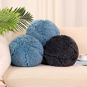 Ukadou Plush Ball Throw Pillow 15.7in Black Round Pillow Simple Round Ball Pillow Furry Spherical Circle Shaped Pillow for Bed Sofa Couch Chair Decorations (Black)