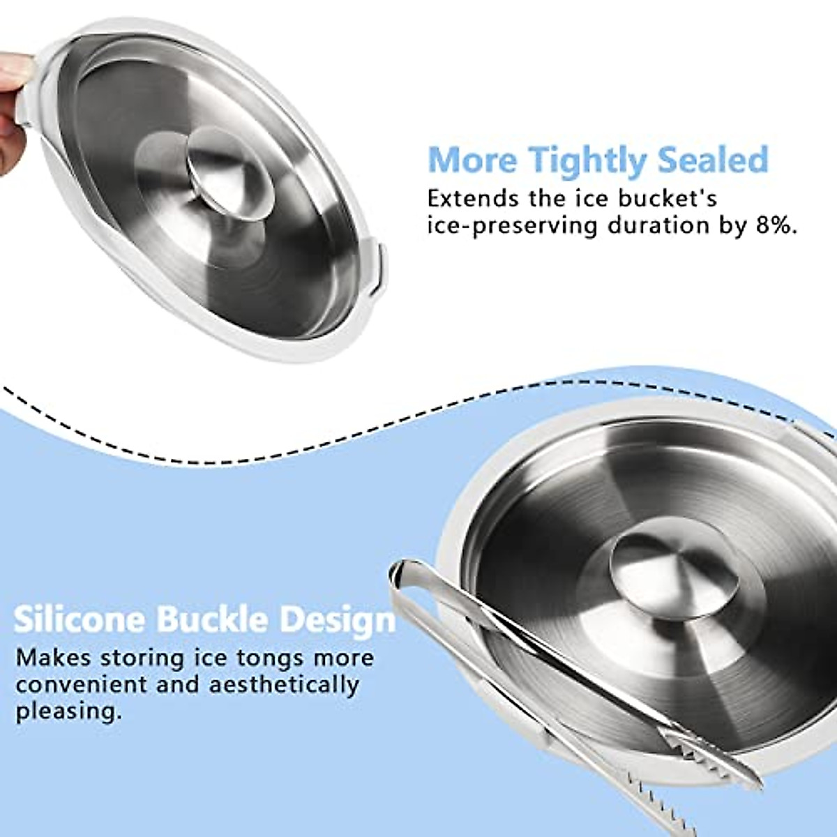 3 Quarts Ice Bucket with Silicone Lid, Ice Tongs and Strainer, Newly Upgraded Silicone Cover Keep Ice Frozen Longer - Ideal for Parties, Cocktail Bar, Chilling Wine, Champagne