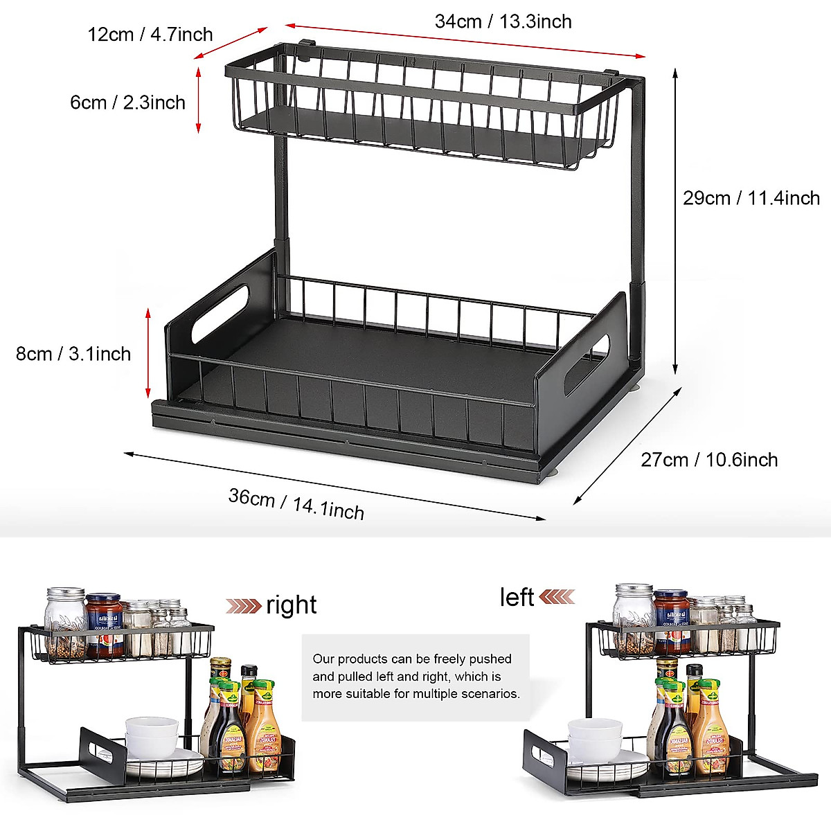 XCELLENT GLOBAL XG Under Sink Organizers and Storage,2-Tier Kitchen Sink Organiser with Sliding Storage Drawer,Pull-Out Cabinet Organizer Sliding Baskets for Cabinet, Cupboard,Bathroom Black
