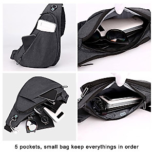 Sling Bag Slim Waterproof Shoulder Backpack For Travel Hiking Anti-Thief Crossbody Chest Daypack Personal Pocket Bag (Black for Right Hand User)