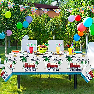 3 Pack Camping Tablecloth Camping Picnic Table Covers Rectangular Camping Backdrop Table Cloth Camping Trails Tablecloth Camping Vintage Style Plastic Tablecloth for Party Table Decor, 108 x 54 Inch