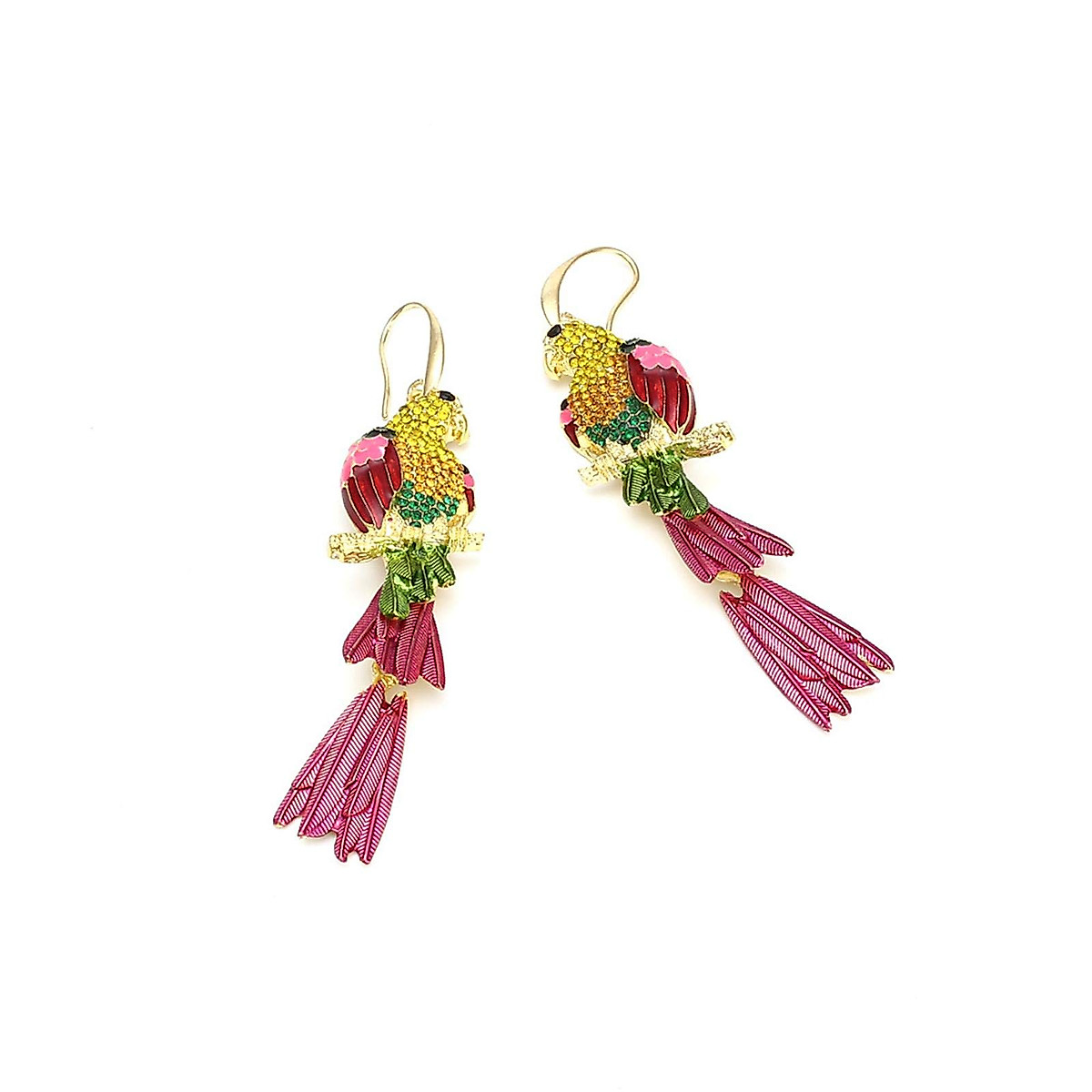 Colorful Parrot Dangle Earrings Shining Rainbow Rhinestone Drop Earrings Bohemian Animal Bird Earrings for Women Jewelry
