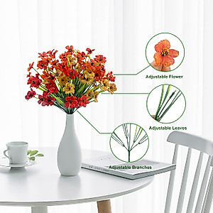 ALAGIRLS Artificial Plants & Flowers Outdoor UV Resistant 12 Bundles, Plastic Fake Flowers for Home Garden Patio Decor, Faux Silk Flowers for Outdoor Planters, Hanging Baskets, Red Yellow Orange