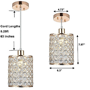 Cuaulans Gold Crystal Pendant Light, 3 Pack Kitchen Island Lighting, Modern Adjustable Bar Lights Hanging Fixture for Kitchen Dining Room Bedroom Bar