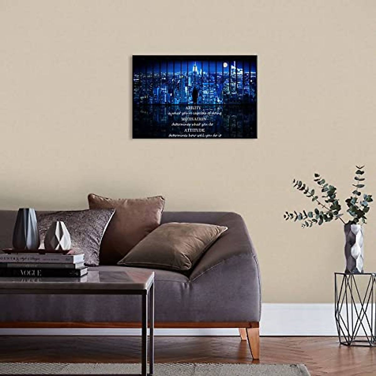Inspirational Wall Art for Bedroom Positive Quotes Wall Decor New York Skyline Room Decor Men Office Wall Art Entrepreneur Bedroom Art Wall Decor Blue Quotes Wall Pictures Ready to Hang 16x24inch