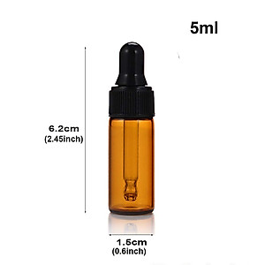 Elfenstall 10pcs 5ml 1/6oz Amber Mini Glass Bottle Amber Sample Vial Small Essential Oil Bottle with Glass Eye Dropper + Roller on Perfume bottle 1pc Clean Cloth + 1pc 3ml dropper