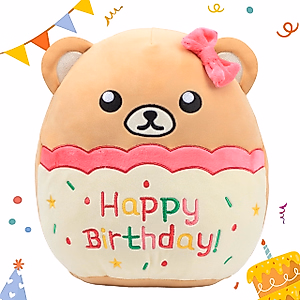 Easfan Birthday Bear Plush Pillow Soft Bear Plush Toy Cute Bear Stuffed Animal Home Room Decoration Birthday Gifts for Kids Toddlers Pink,12"