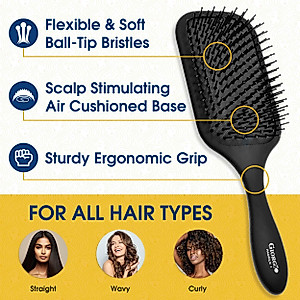 Giorgio Detangling Paddle Brush - Large Air Cushion Paddle Brush with Ball Tip Tourmaline Bristles-Anti Static Paddle Brush for Men and Women Hair Care,Wet or Dry, Hair Styling Tool for Blow Drying