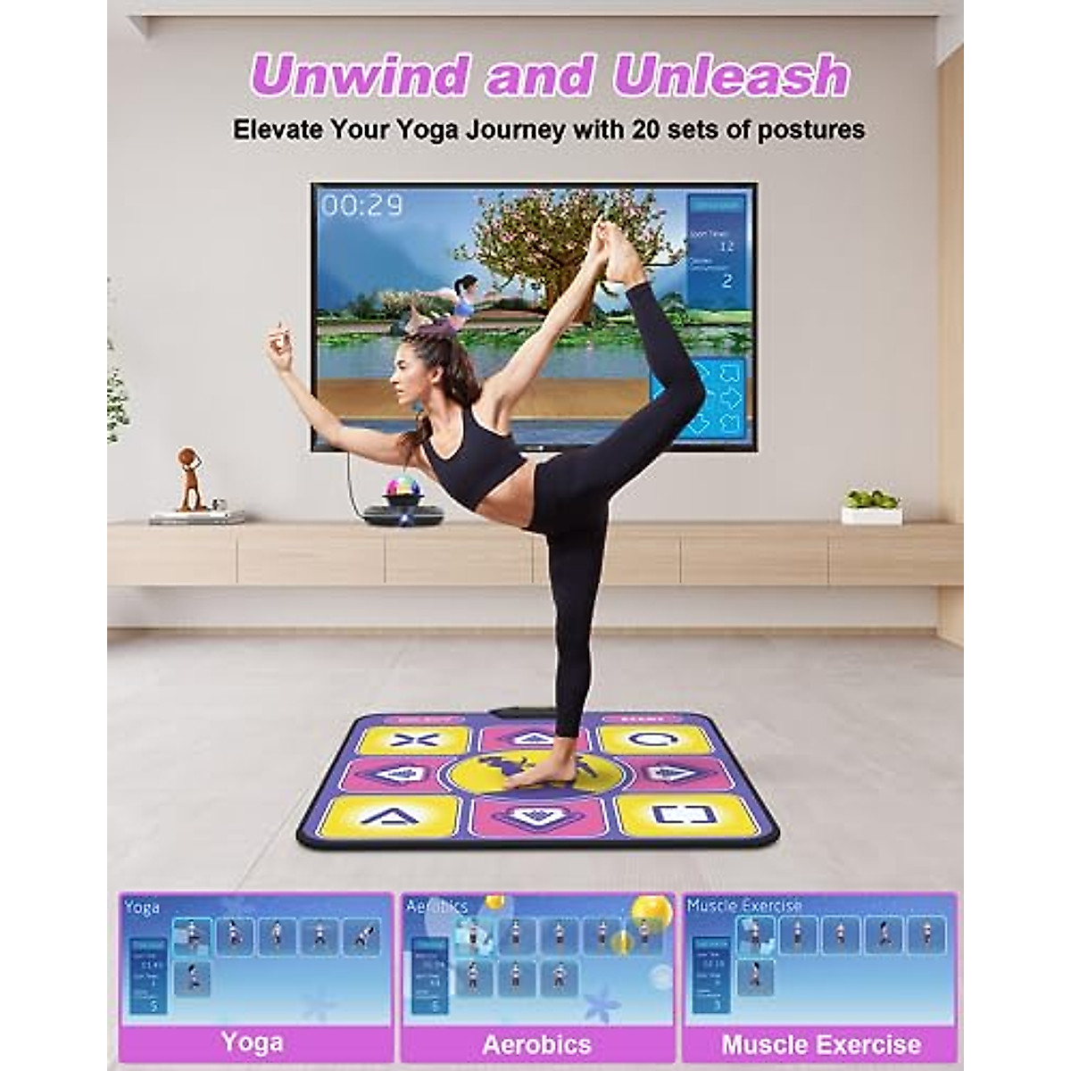 Acelufly Dance Mat, Eletrionic Dance Mat with Multiple Modes, Non-slip Dance Mat for TV with HD Camera, Musical Dance Game Mat for Girls Boys, Christmas/Birthday/Valentine's Day Gifts for Kids Adults