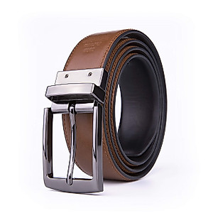 Axesoria Men's Vegan Reversible Belt Gunmetal Buckle Black/Tan 32/34