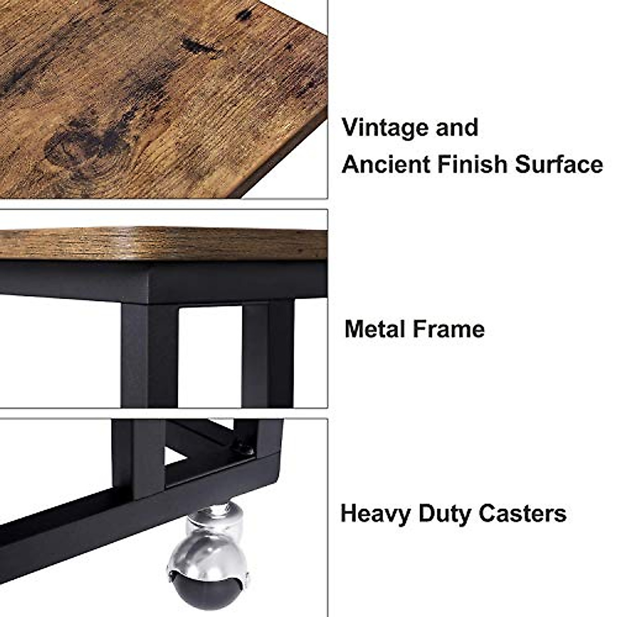 VASAGLE C Shaped End Sofa and Bed, Side TV Tray for Living Room, Industrial Style Beside Table, 19.7 in x 13.8 in x 23.6 in, Rustic Brown + Black