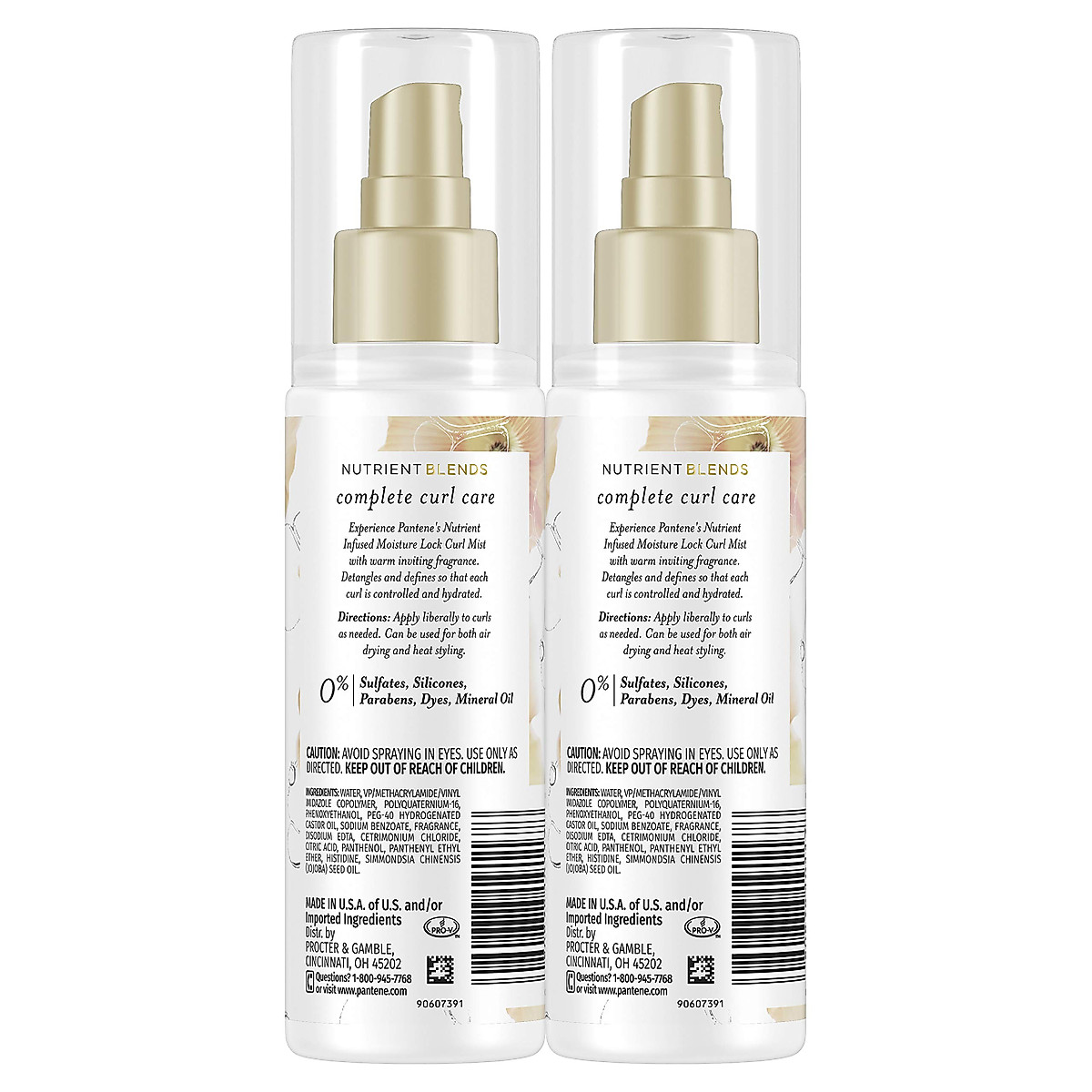 Pantene Heat Protectant Spray with Jojoba Oil for Curly Hair, Nutrient Blends Moisture Lock Curl Mist, Sulfate Free, 3.2 fl oz Twin Pack