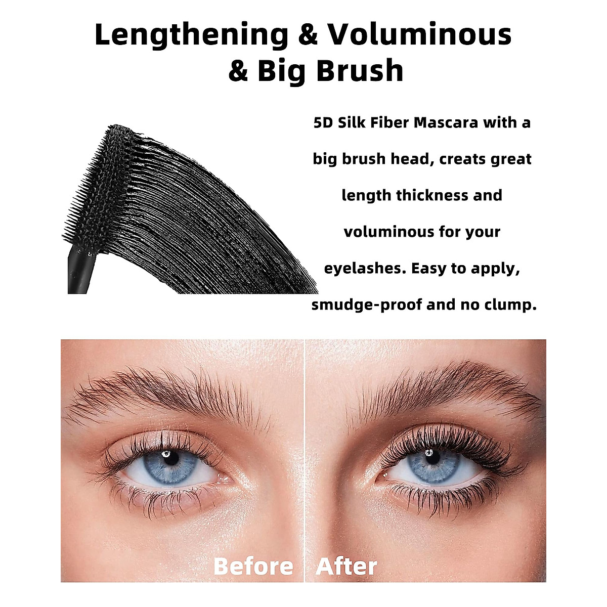 Brown Waterproof Mascara for Eyelashes,5D Silk Fiber Liquid Lash Extensions Colored Tubing Mascara with Eyelash Brush,Long Lasting Smudge-Proof Volume and Length,Christmas Party Makeup Gift for Women