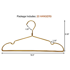 Matte Gold Aluminum Clothes Hangers, 16.5” Extra Smooth & Sturdy Metal Coat Shirt Dress Hanger, Light & Sturdy Metal Rack for Jacket Trouser Pant Slack 20 Pack HL07G