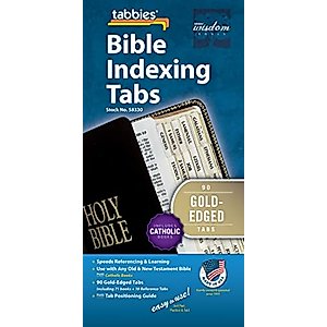 Tabbies Catholic Gold-Edged Bible Indexing Tabs, Old & New Testament Plus Catholic Books, 90 Tabs Including 71 Books & 19 Reference Tabs (58330)