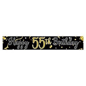 Large Happy 55th Birthday Banner, Cheers to 55 Years & 55 Fabulous, Birthday Hanging Banner, Birthday Party Decoration Supplies, Celebration Flag(9.8 x 1.6 ft)