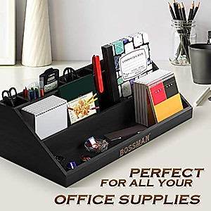 Bossman Bamboo Bathroom Countertop Organizer for Toiletries, Accessories and Grooming Products Storage and Counter Organization (Black)