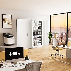 INTERGREAT Garage Storage Cabinets with Doors and Shelves,72" White Steel Tool Locking Cabinet, Metal Storage Cabinet for Home Office, Warehouse, School