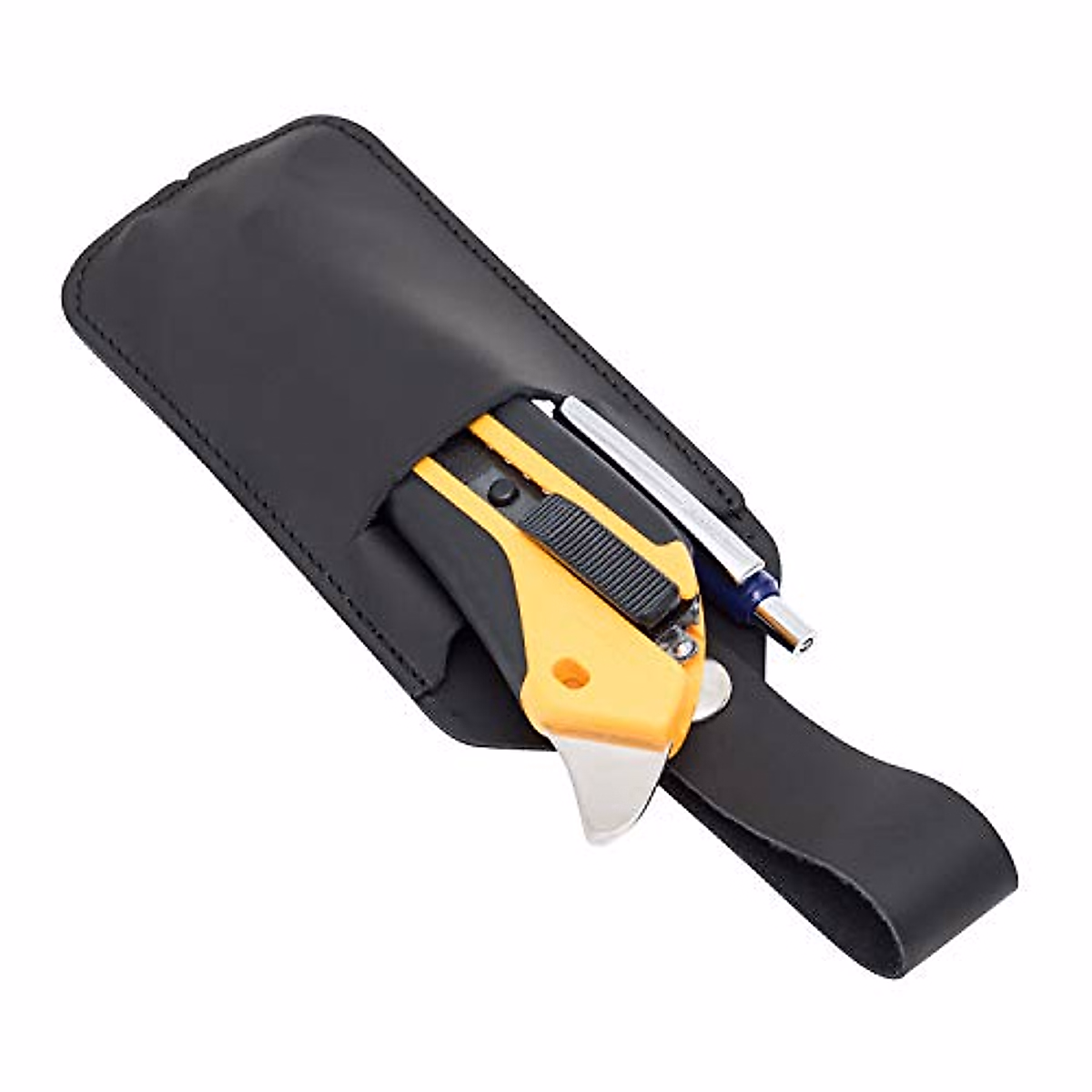Leather Snap Sheath Utility Knife/Box Cutter Holder with 3 Pockets for Multitools, Pencil (2)