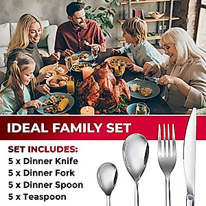 Mueller Flatware Set, 20-Piece Stainless Steel Silverware Set, Elegant Cutlery Set Service for 5 - Spoon, Knife, Fork, Teaspoon, Dishwasher Safe, Ergonomic Shape