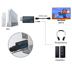 COLFULINE Wii to HDMI Converter, Wii HDMI Adapter 1080P 720P with 1M HDMI Cable for Full HD Device with 3.5mm Audio Jack&HDMI Output Compatible with Nintendo Wii, Wii U, HDTV, Monitor
