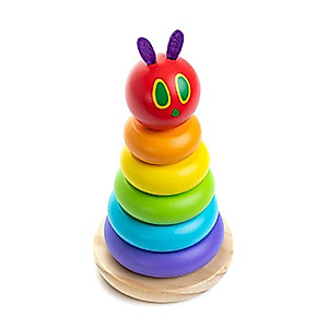 KIDS PREFERRED World of Eric Carle, The Very Hungry Caterpillar Wooden Stacker with Colorful Rainbow Rings, 7 Inch Stacking Solid Wood Educational Developmental Toy –Sorting and Stacking, Multicolor