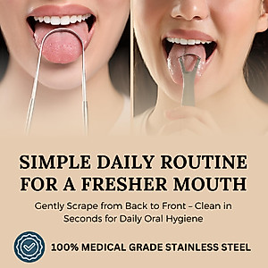 DOSMETICS - Tongue Scraper Variety Pack 100% Medical Grade Stainless Steel Spoon and U shaped Tongue Scrapers for Adult and Kids, Easy To Use, For Oral Care & Hygiene
