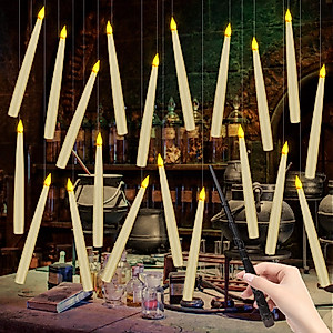 20 Pack Halloween Decorations Hanging Candles -Flameless Taper LED Floating Candles Magic Wand Remote Flickering Warm Light For Harry Potter Christmas Witch Wizard Wedding Birthday Party Home Décor
