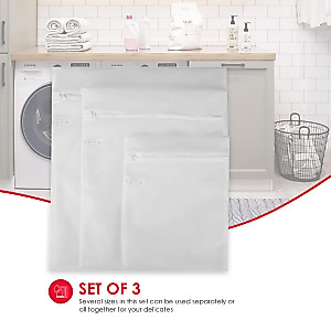 Sunbeam 3 Piece Micro Mesh Delicate Laundry Wash Bag, White