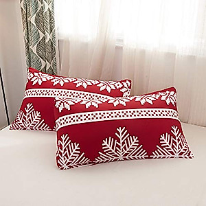 LAMEJOR Christmas Duvet Cover Set King Size Snowflake Pattern Holiday Bedding Set Comforter Cover(1 Duvet Cover+2 Pillowcases) Red