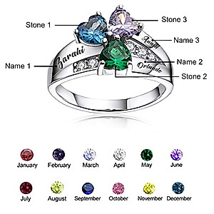 ORFAN Personalized Mothers Rings with 3 Simulated Birthstones and Names Sterling Silver Family Name Ring for Women Custom Anniversary Rings Christmas Gift for Mother Grandmother (Silver)