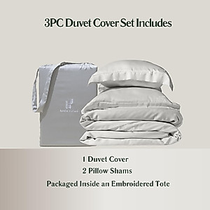 ArthCrafted 100% Austrian Eucalyptus Tencel Duvet Cover King, Luxury Cooling Comforter Cover Set, 8 Corner Loops, 1 Oversized Hotel Duvet Cover, 2 Shams, Silky Soft, Lightweight (Cool Grey, 3PC King)