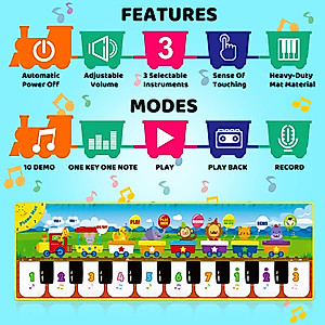 RenFox Baby Musical Piano Mat, Floor Dance Toys with 10 Songs, 8 Animal Sounds, 5 Modes. Child Keyboard Blanket Music Touch Play Mat, Musical Early Educational Toys Gifts for Toddlers Girls Boys