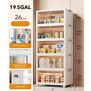 SAILUN 5 Pack 19.5 Gal Stackable Storage Bins Folding Storage Bins with Lid, Closet Organizers and Storage, Folding Storage Box with Doors Collapsible Storage Cabinet Bins