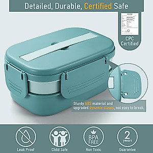 Bento Box Adult Lunch Box, Stackable Lunch Container for Adults Men Women Kids, 63oz 3 Layer Large Lunch Box Container with Utensil Set, Sauce Container, Muffin Cups, Green