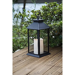 YAKii Hanging Glass Panes Lantern Portable Led Lantern Decorative Operated by 3AAA Battery Use for Garden Yard, Indoor Decoration Candle Lantern (Black)