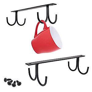 DGQ Mug Holder Under Cabinet Metal Mug Rack Pack of 2 Coffee Cup Hook Cup Racks Under Shelf Hanging Hooks Mug Organizer Shelf Storage Utensil Black