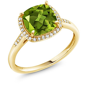 Gem Stone King 10K Yellow Gold Cushion Cut 8MM Gemstone Birthstone and Accent Diamonds Halo Engagement Ring For Women | Wedding Anniversary Promise Ring For Women | Available In Size 5, 6, 7, 8, 9