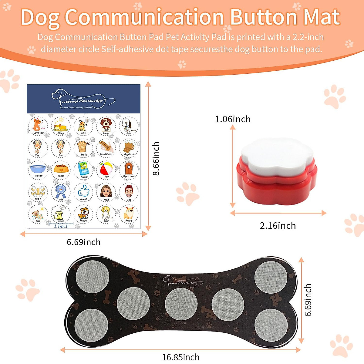 KiViRap Set of 7 Dog Buttons for Communication-Dog Recordable Training Buttons with Rubber Mat,Dog Talking Buttons,Pet Buttons,Dog Training & Behavior Aids,Train Your Dog to Voice What They Want