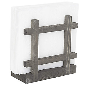 MyGift Vintage Gray Wood Napkin Holder for Table with Cross-Corner Design